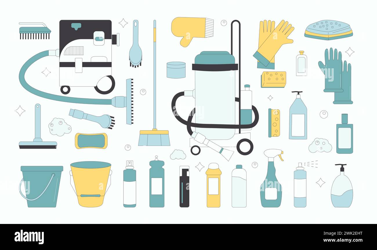 Cleaning tools set isolated on white background. Season wash home items ...