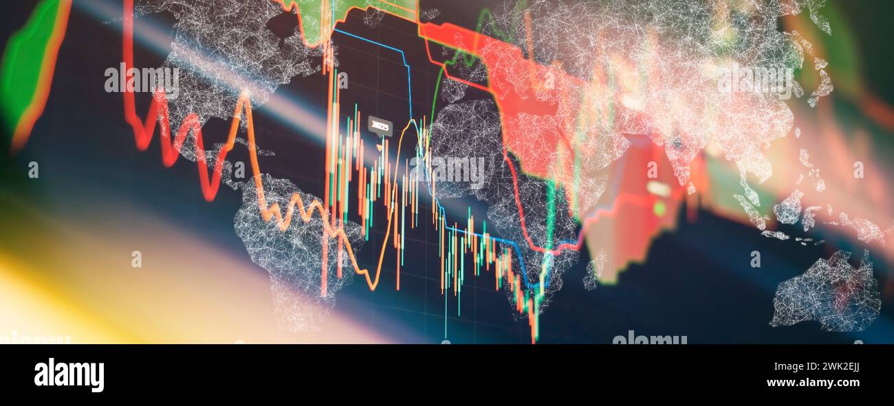 Financial chart with line graph in stock market investment or economic ...