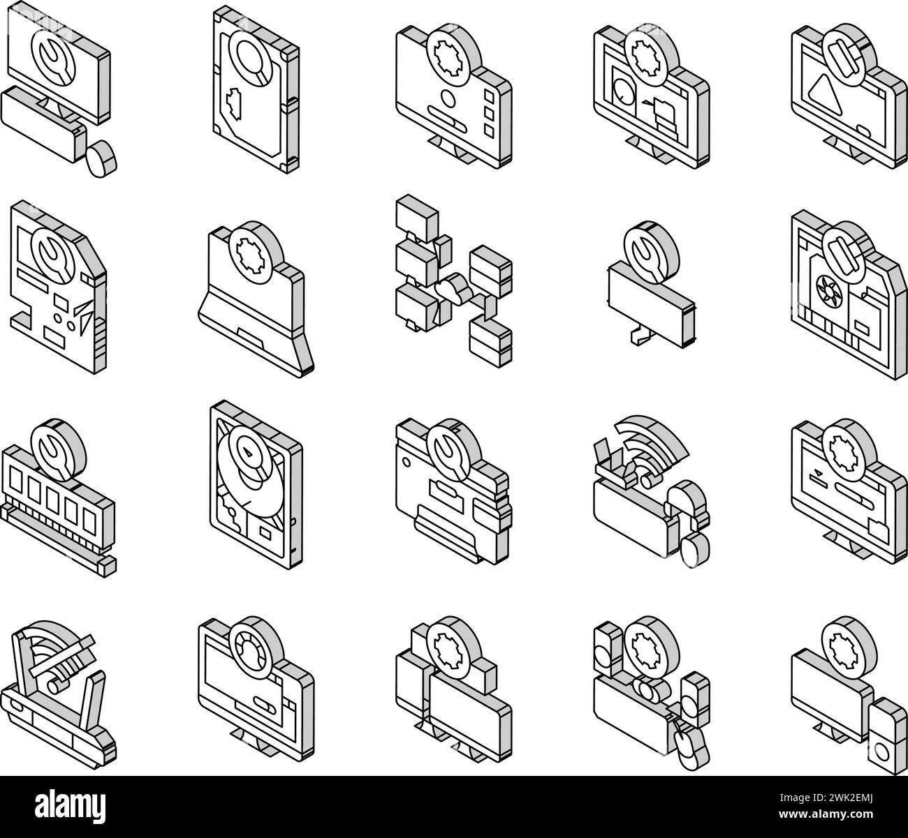 repair computer pc service isometric icons set vector Stock Vector ...