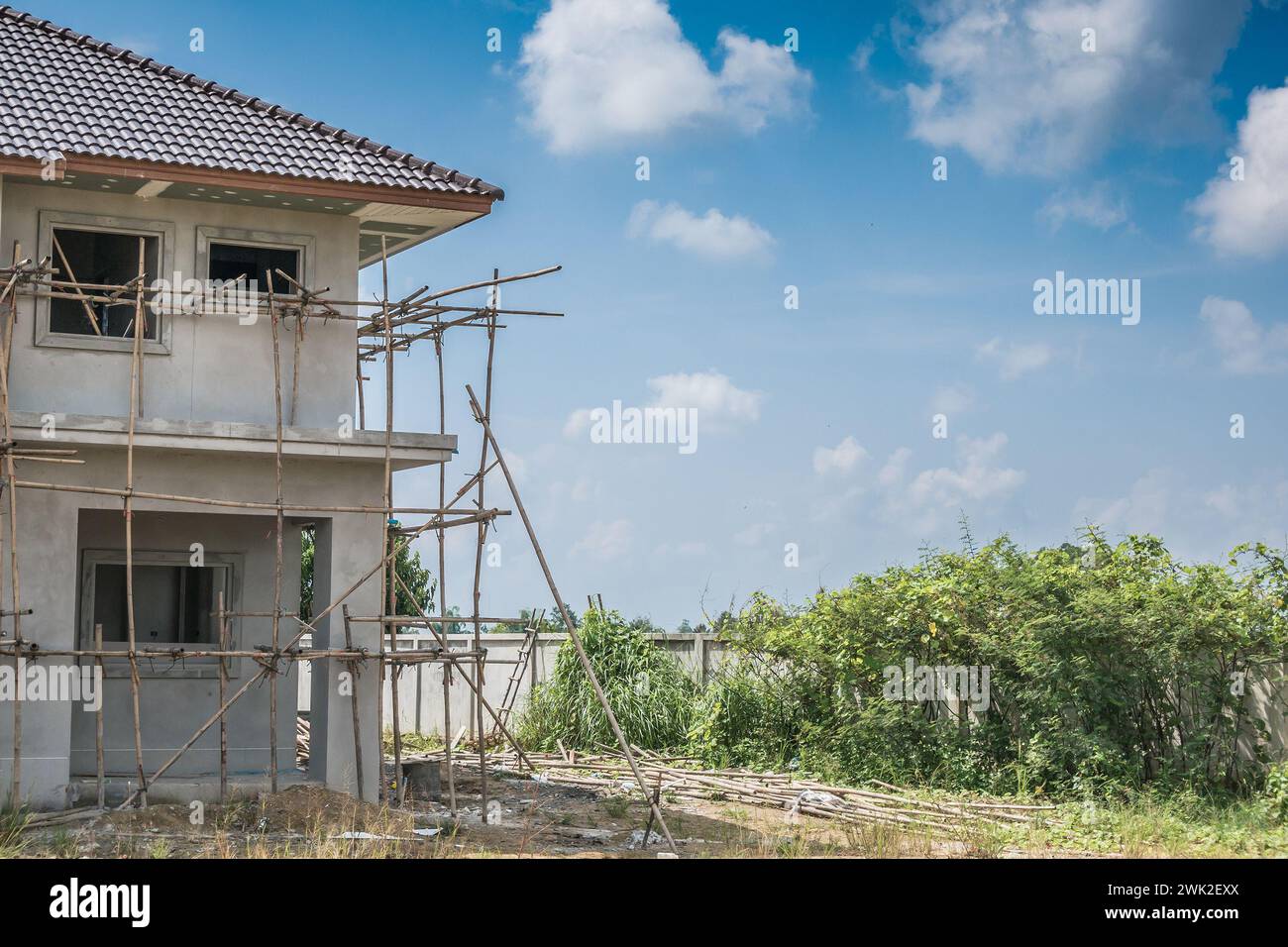 construction residential new house in progress at building site Stock ...