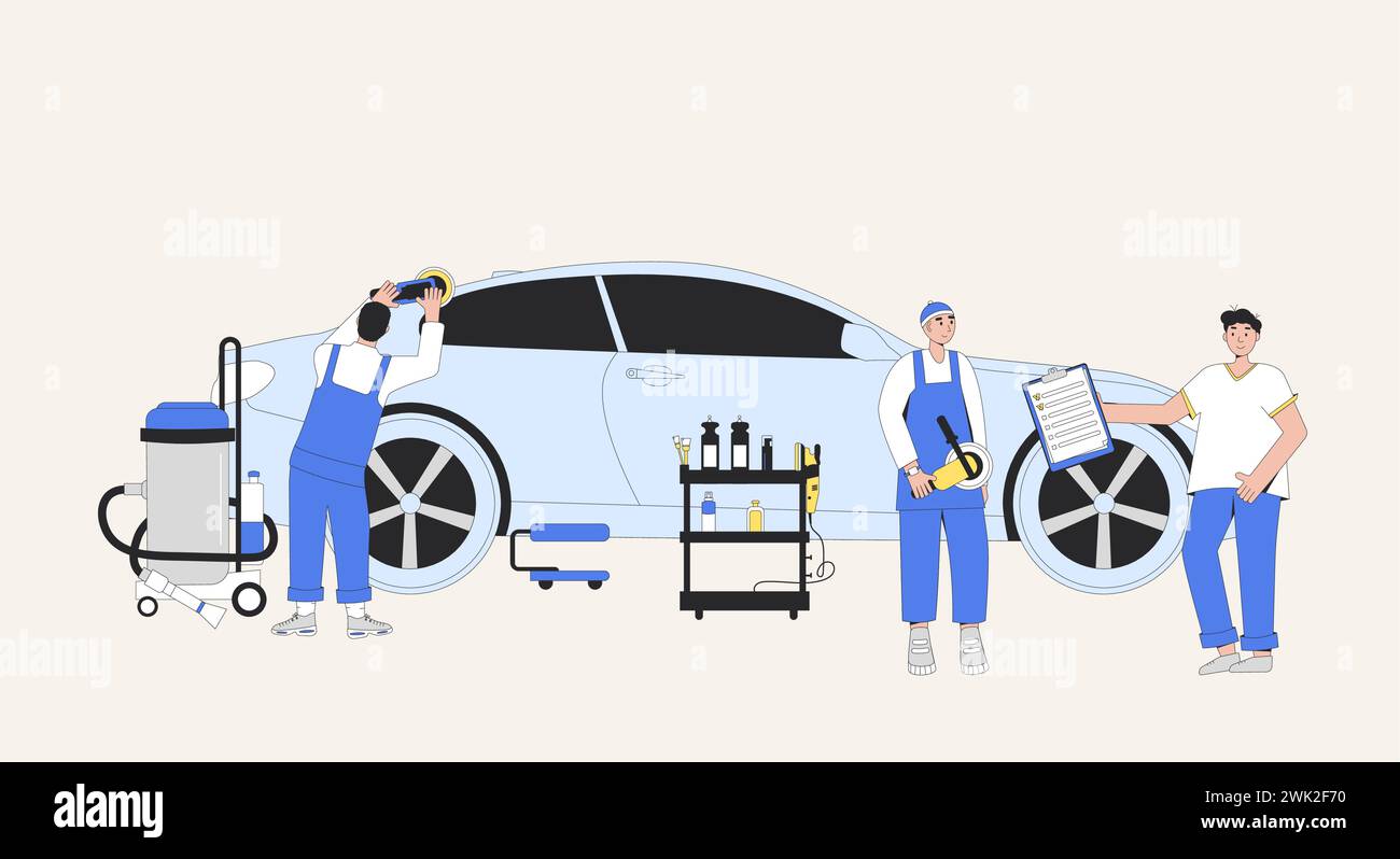 Detailing auto process. Polish car concept. Garage service team. Repair ...
