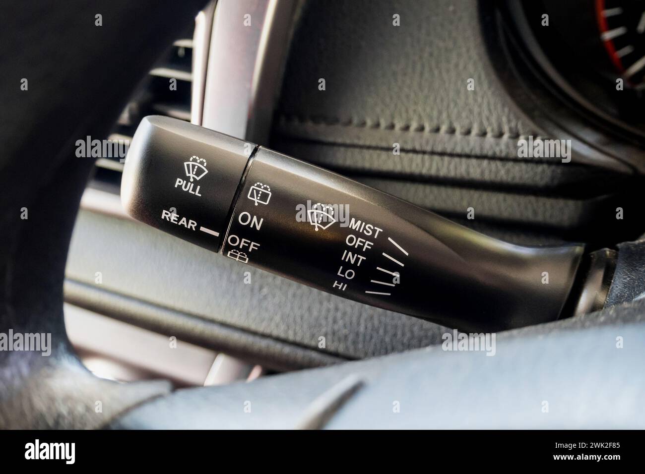 Car Rain windscreen wiper control stick close up Stock Photo - Alamy