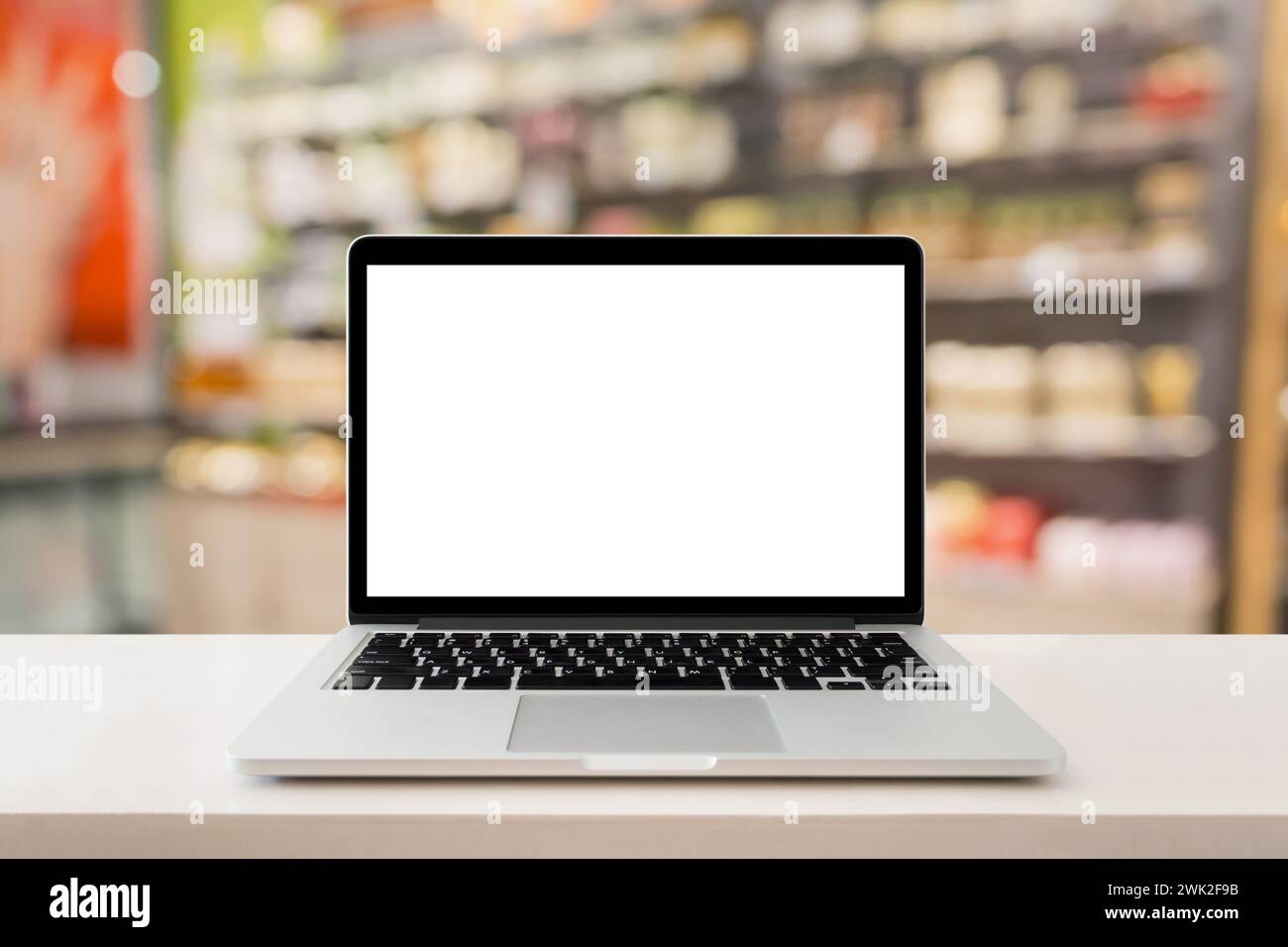 pharmacy store with laptop computer on medical counter Stock Photo - Alamy