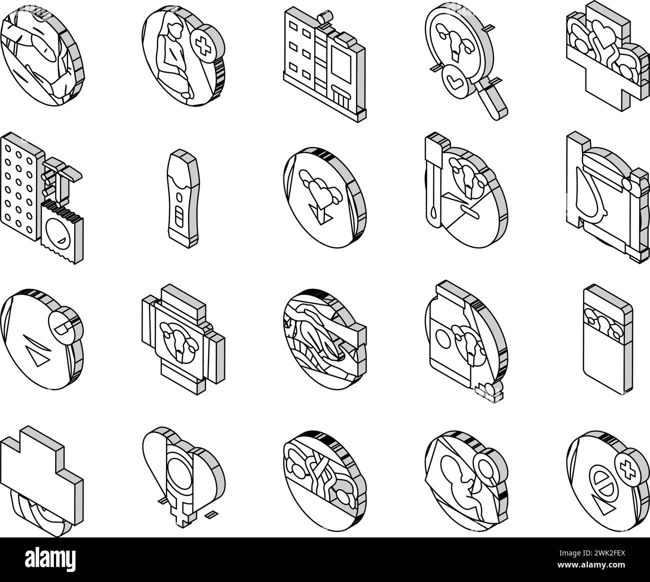 gynecologist doctor woman patient isometric icons set vector Stock ...