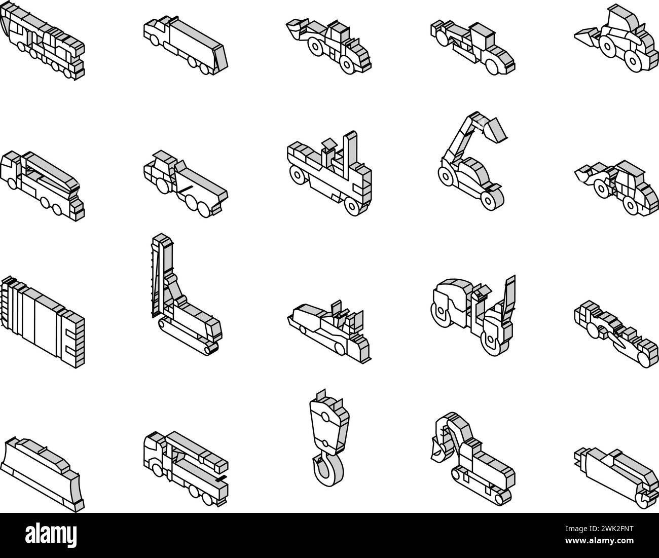 construction vehicle heavy work isometric icons set vector Stock Vector ...