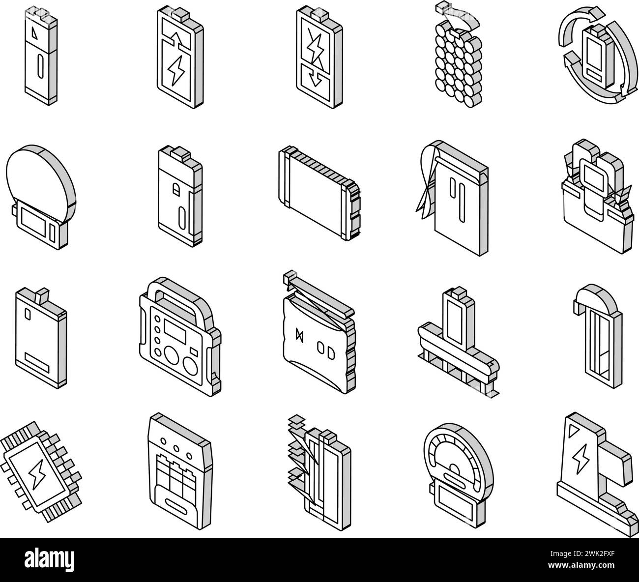 battery technology power electric isometric icons set vector Stock ...