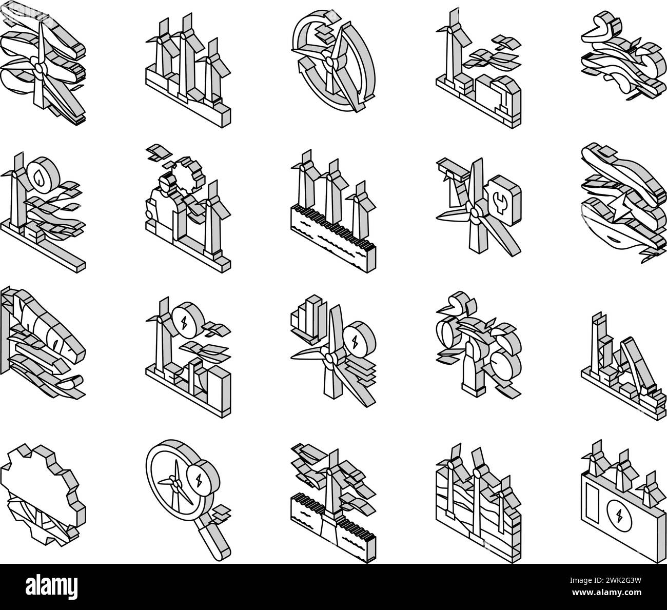 wind turbine power energy farm isometric icons set vector Stock Vector ...