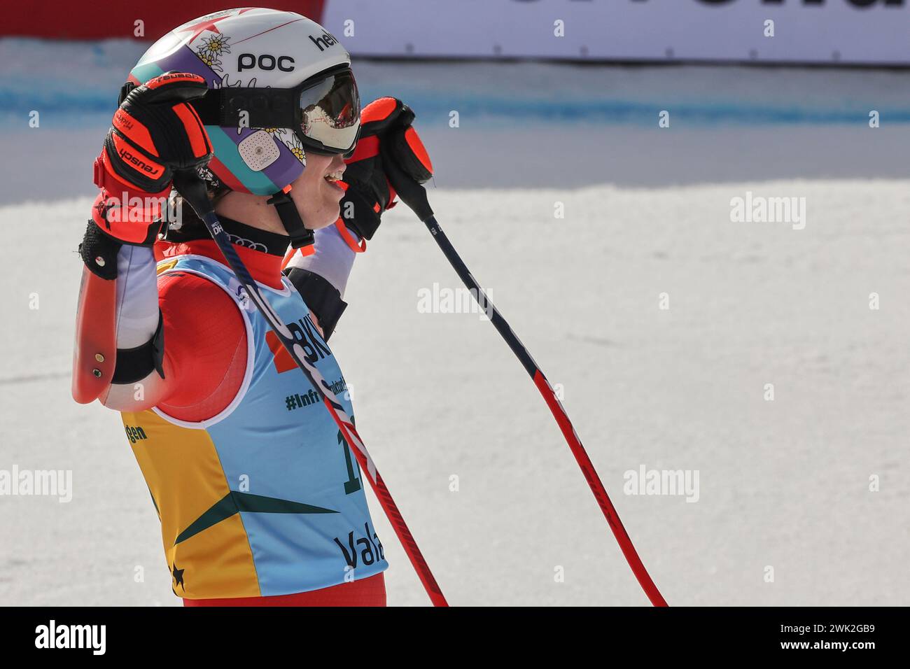 Switzerland's Michelle Gisin gets to the finish area after completing ...
