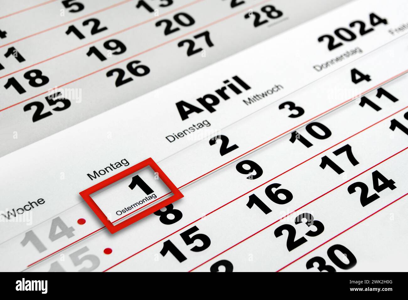 Deutscher Kalender 2024 Ostern 1. April Feiertag Ostermontag Stock ...