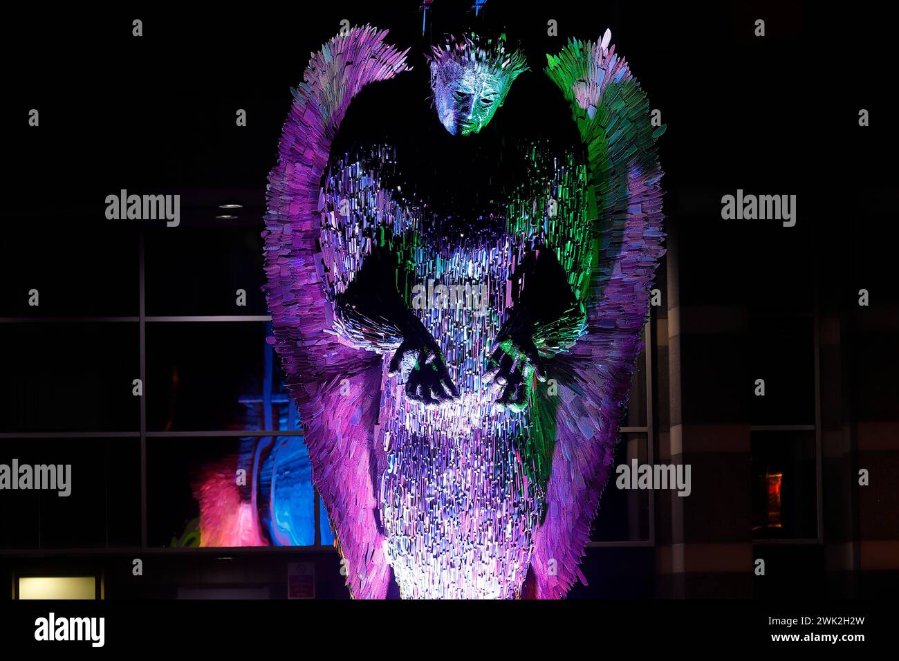 The Knife Angel sculpture on tour during 2024. Seen here illuminated at ...
