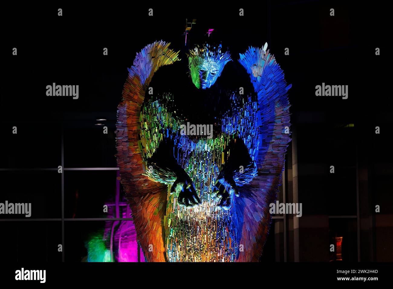 The Knife Angel sculpture on tour during 2024. Seen here illuminated at ...