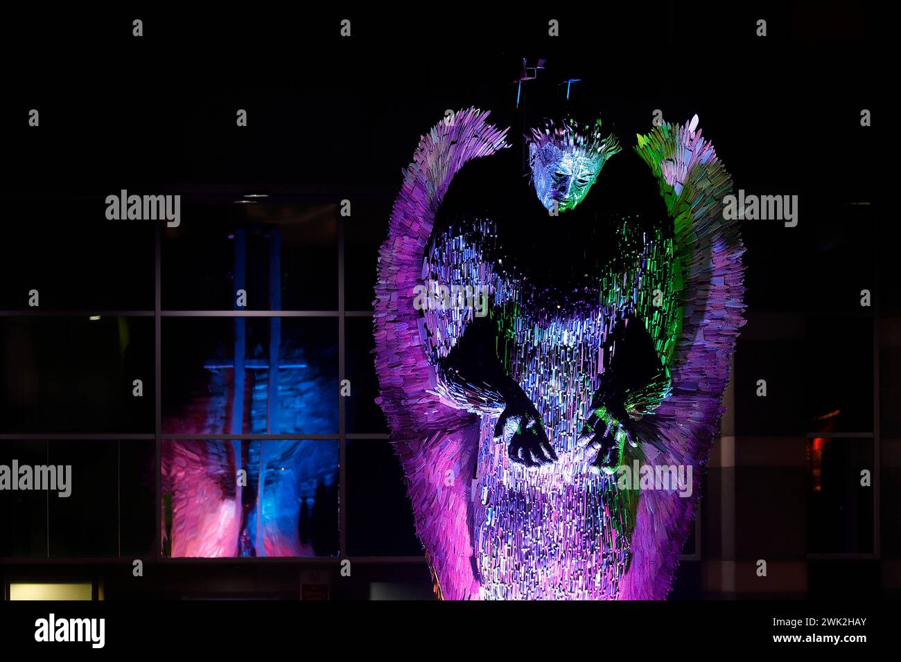 The Knife Angel sculpture on tour during 2024. Seen here illuminated at ...