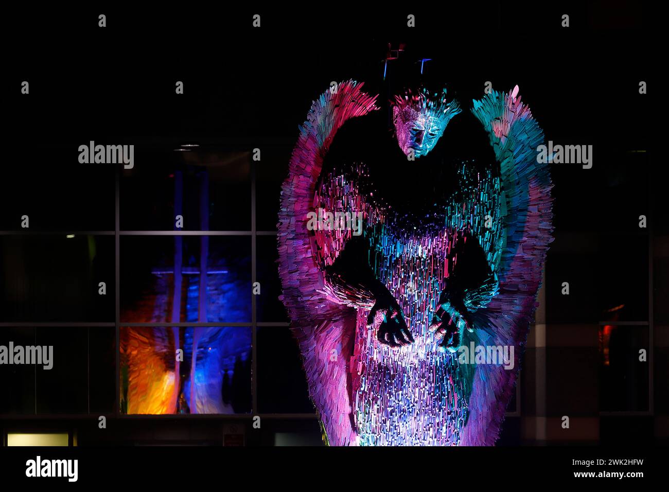 The Knife Angel sculpture on tour during 2024. Seen here illuminated at ...