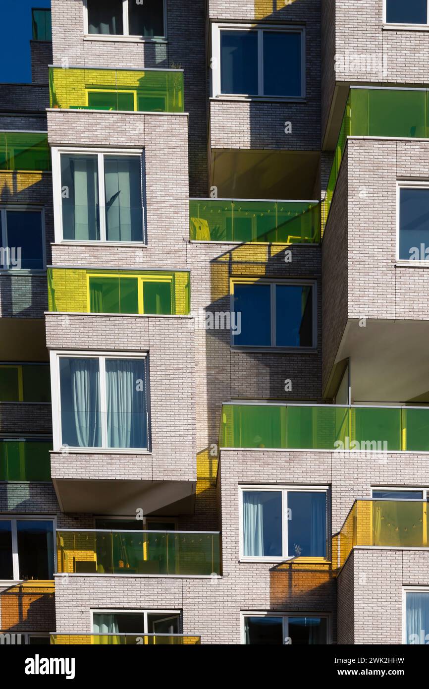Moderne high-rise apartment buildings with colorful balconies in the ...