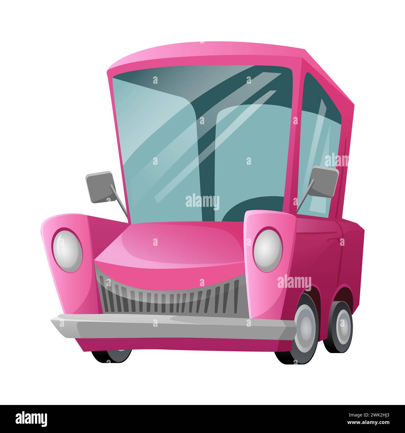 Pink car, front view of cute vehicle for road travel, funny automobile ...