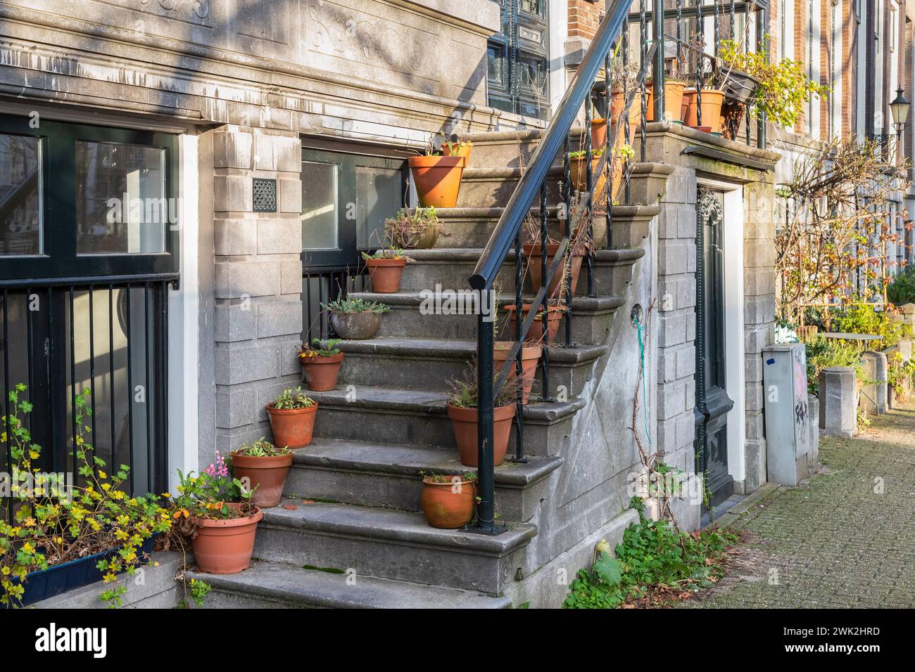 Stairs with flower pots at a canal house in Amsterdam Stock Photo - Alamy