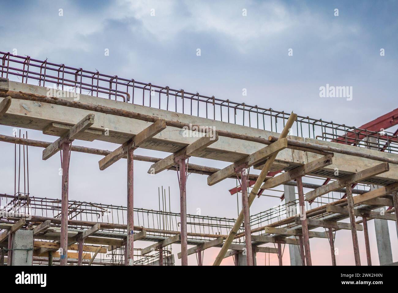New House building construction site with rebar steel to reinforced ...