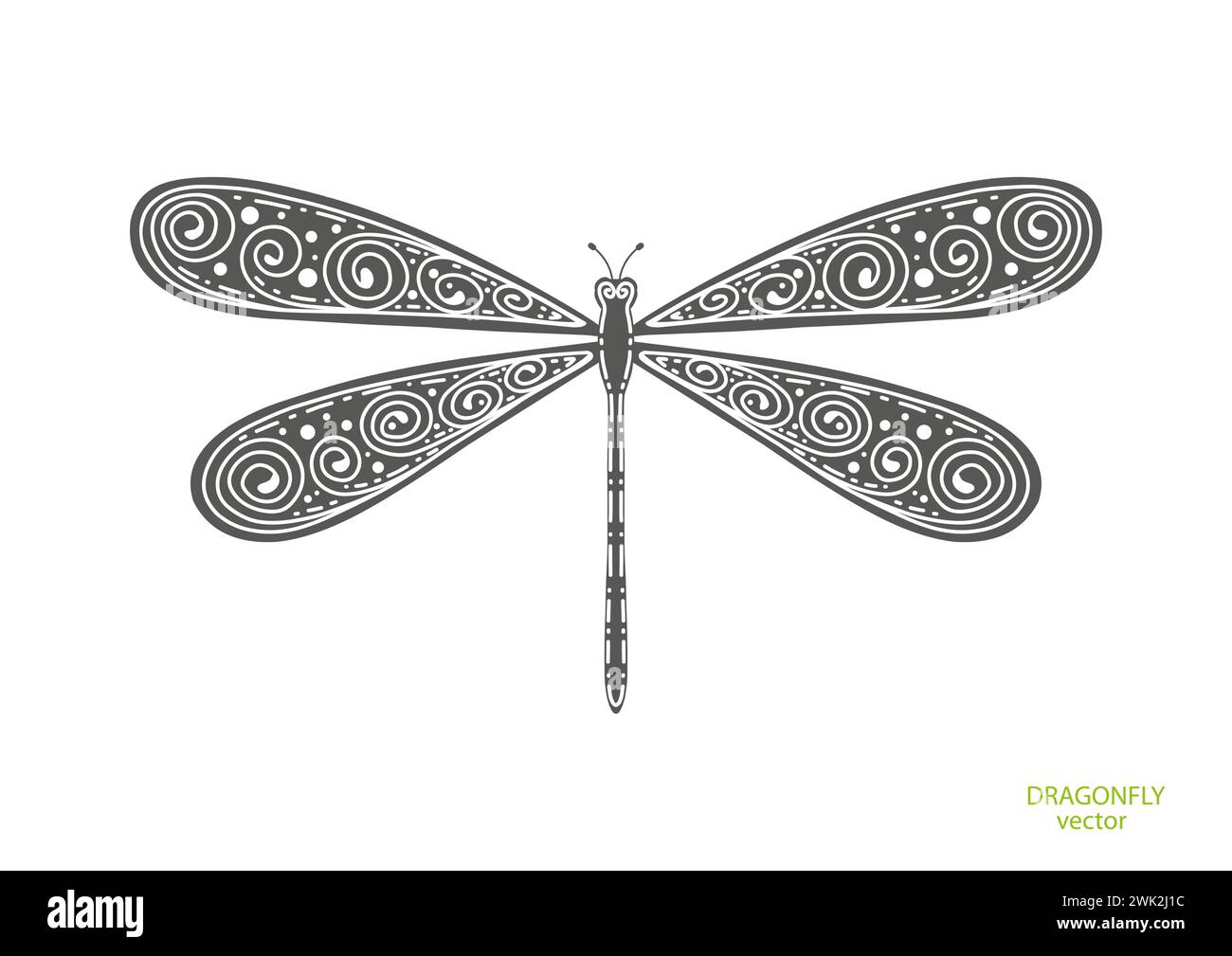 Dragonfly silhouette .Flying insect with decorative art wings.Dragonfly ...