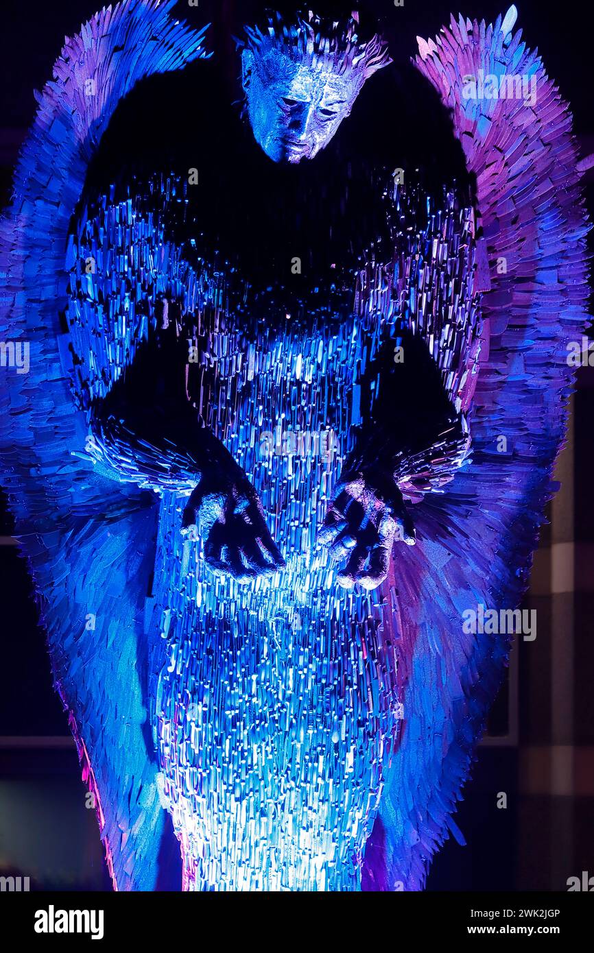 The Knife Angel sculpture on tour during 2024. Seen here illuminated at ...