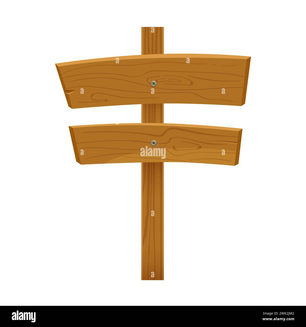 Wooden sign, signboard with two brown empty planks, guidepost with ...