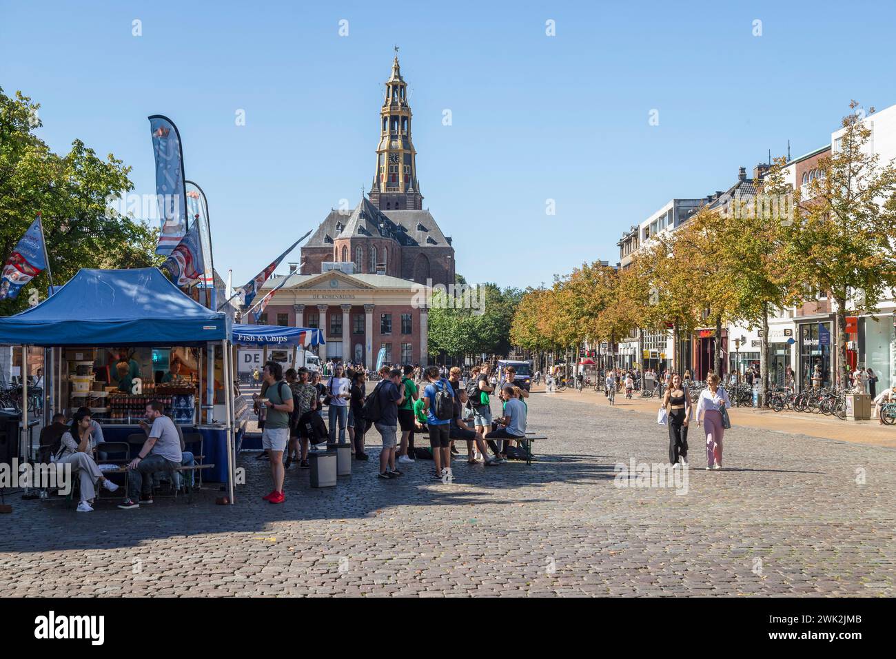 Fish stall on the fish market square in the city of Groningen in the ...
