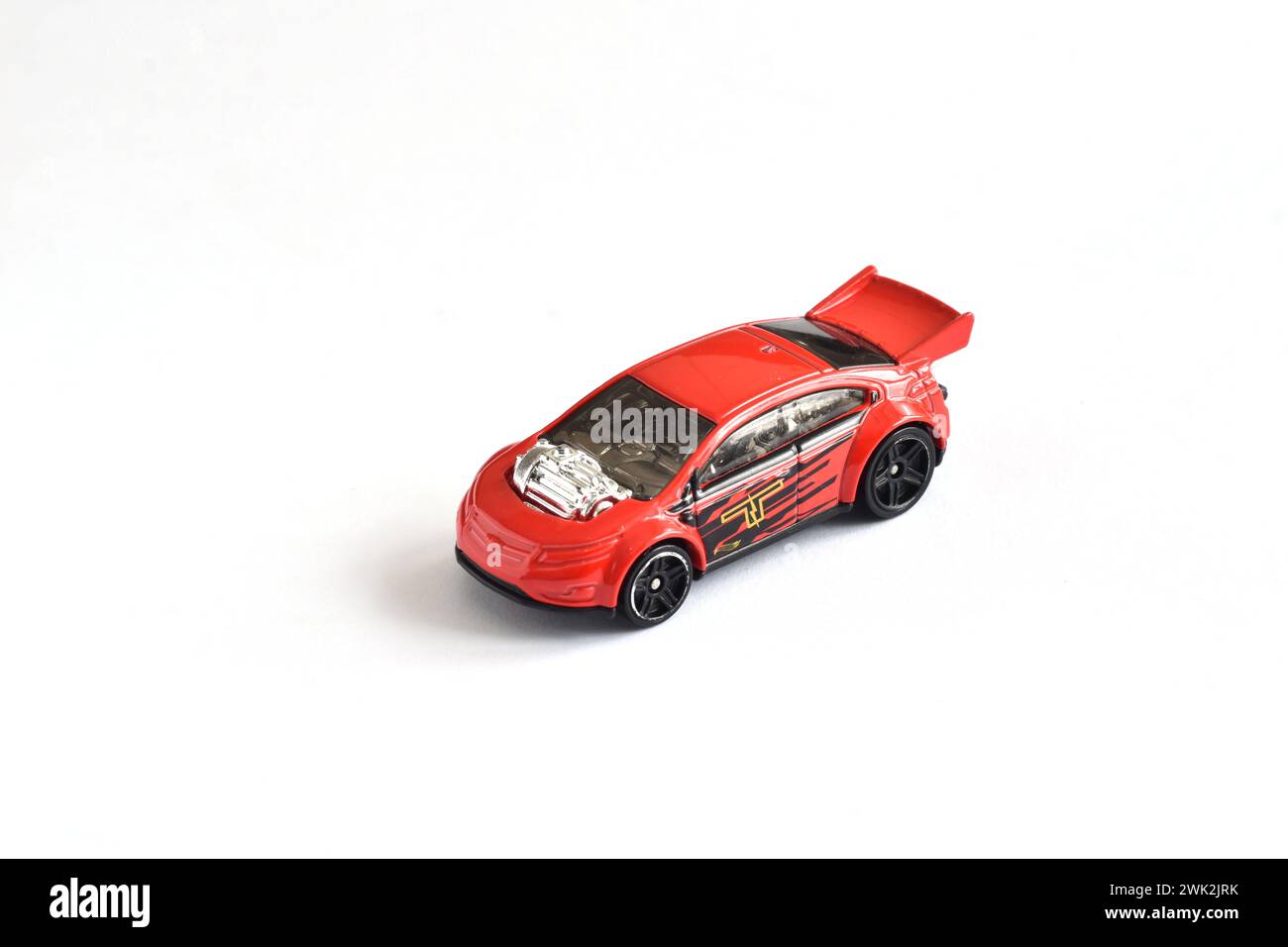 Children's toy. Red car, top view, on a white background Stock Photo ...