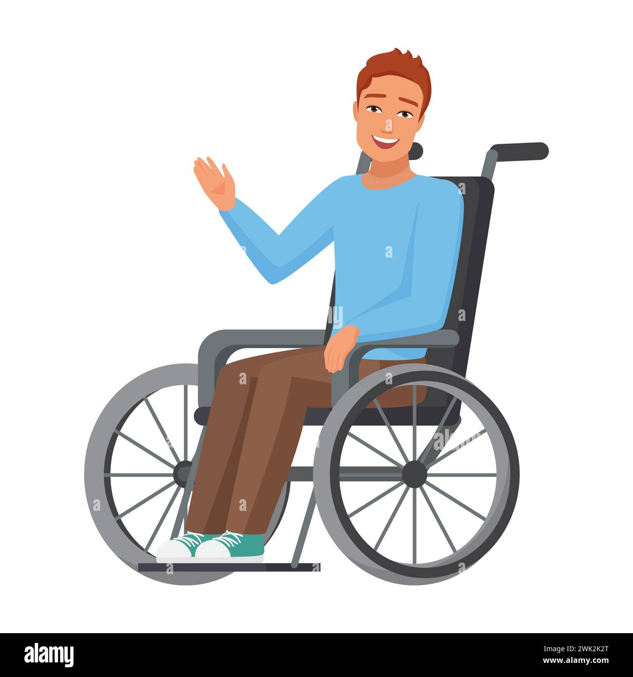 Male character using wheelchair. Young boy with limited physical ...