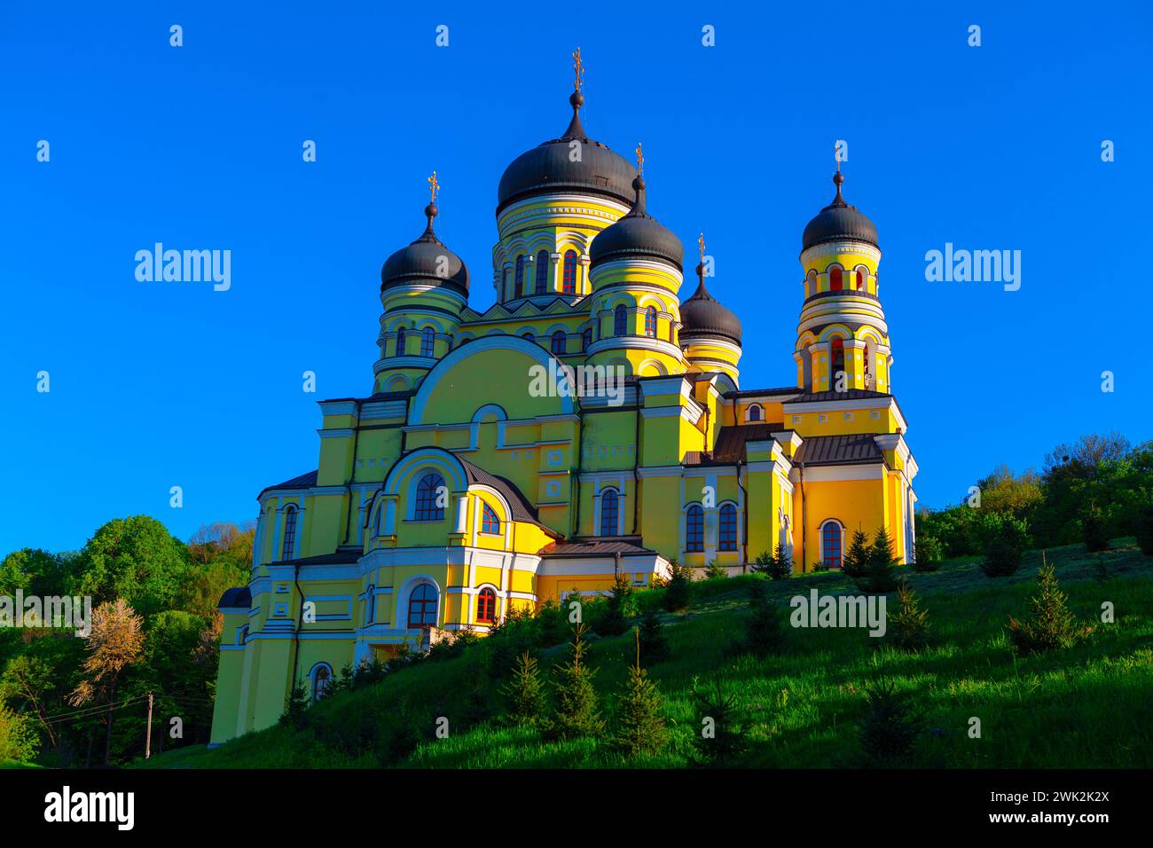 Famous Monastery Hancu in Moldova. Church on the green hill Stock Photo ...