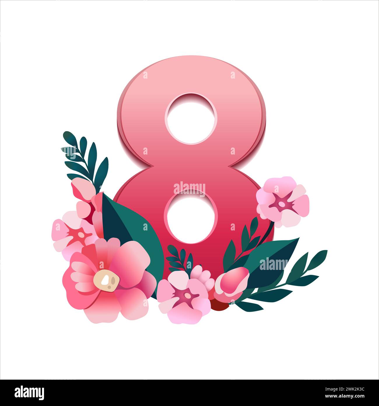 Vector colorful handwriting red text with pink flowers by 8 march ...