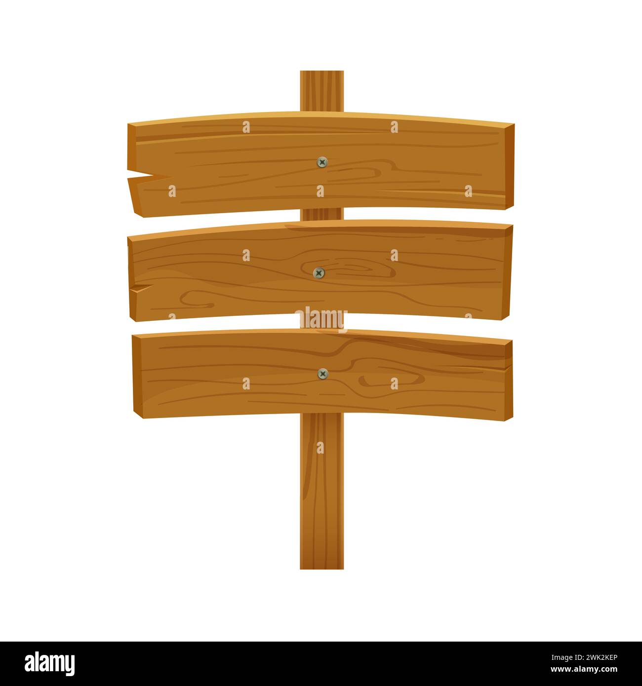 Wooden road signpost with three brown empty boards on stick for ...