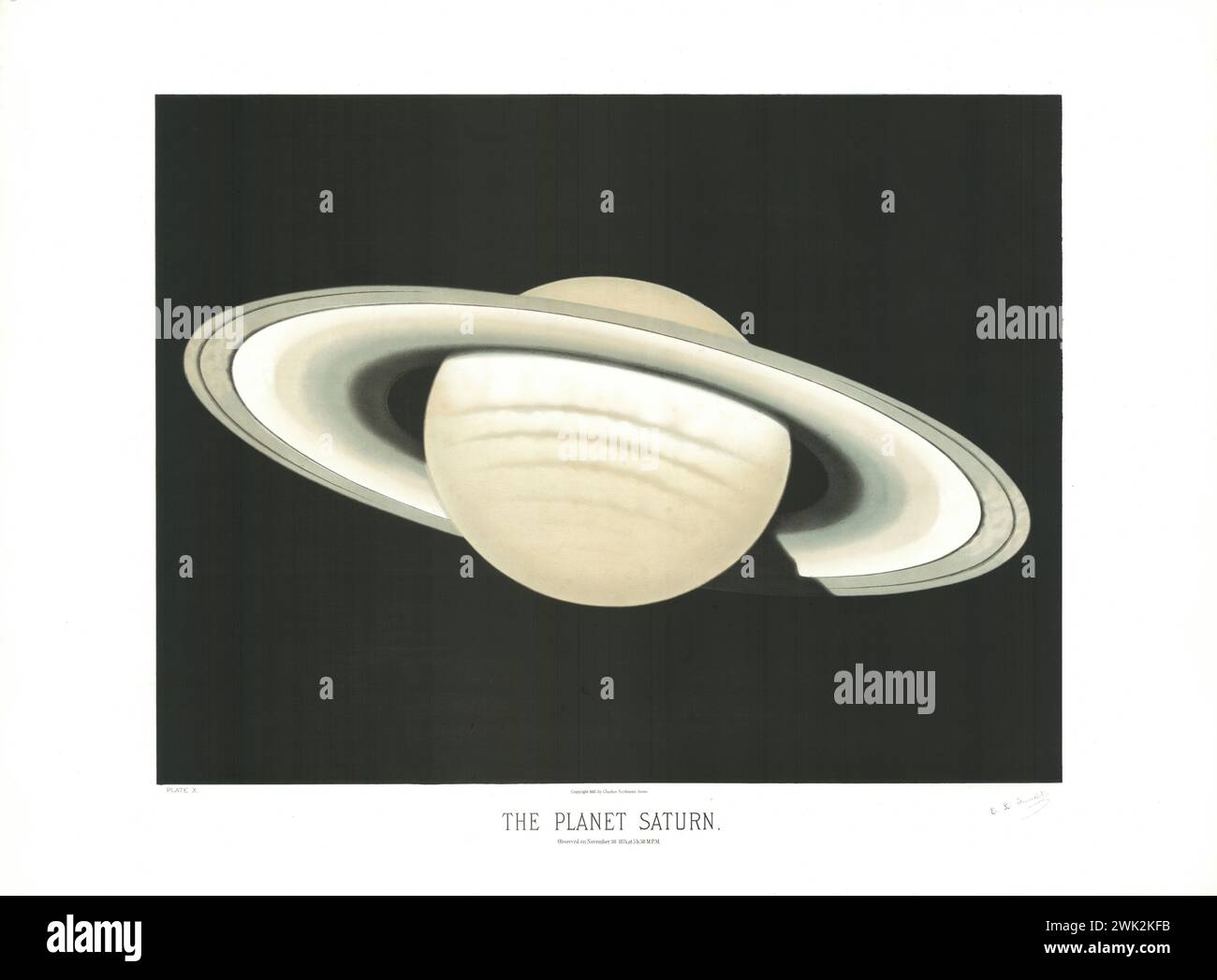 "The Planet Saturn" - Observed November 30, 1874. Colour lithograph by ...