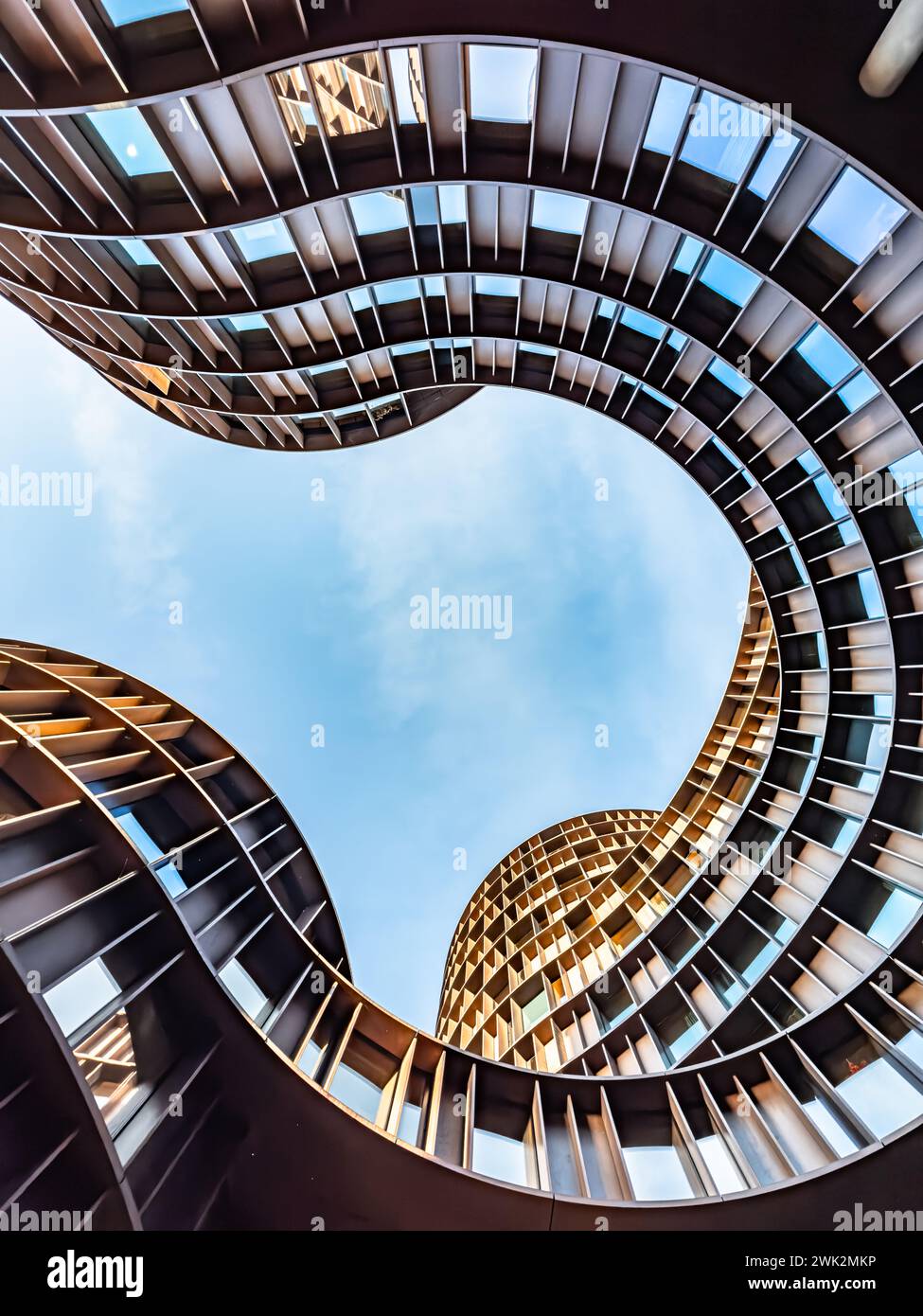 A low angle of Axel Towers, an iconic mixed-use office building in ...