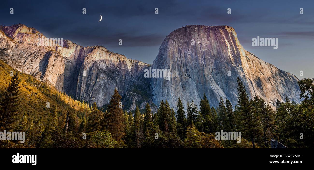 World famous rock climbing wall of El Capitan, Yosemite national park ...