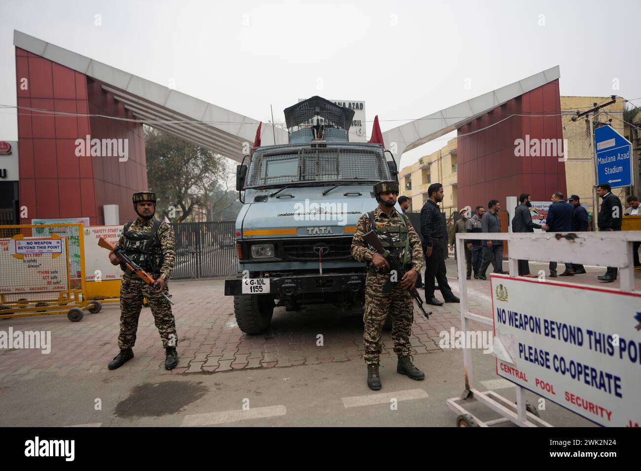 Indian security personnel guard the entrance to the Maulana Azad ...