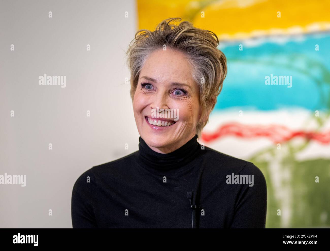 PRODUCTION - 17 February 2024, Berlin: Actress Sharon Stone smiles ...