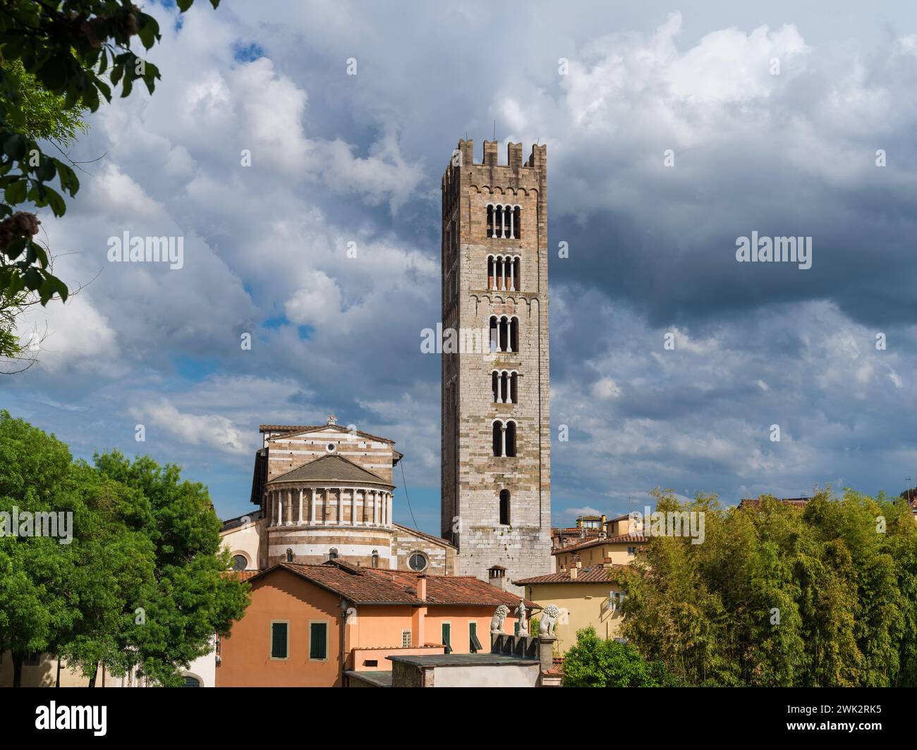 San Frediano (St Fredianus) romanesque church apse with medieval bell ...