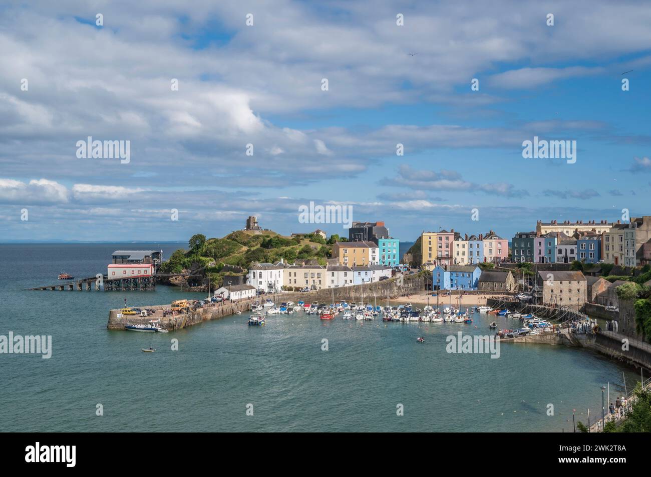 View of Tenby's north beach, on a summers day. Tenby is located on the ...