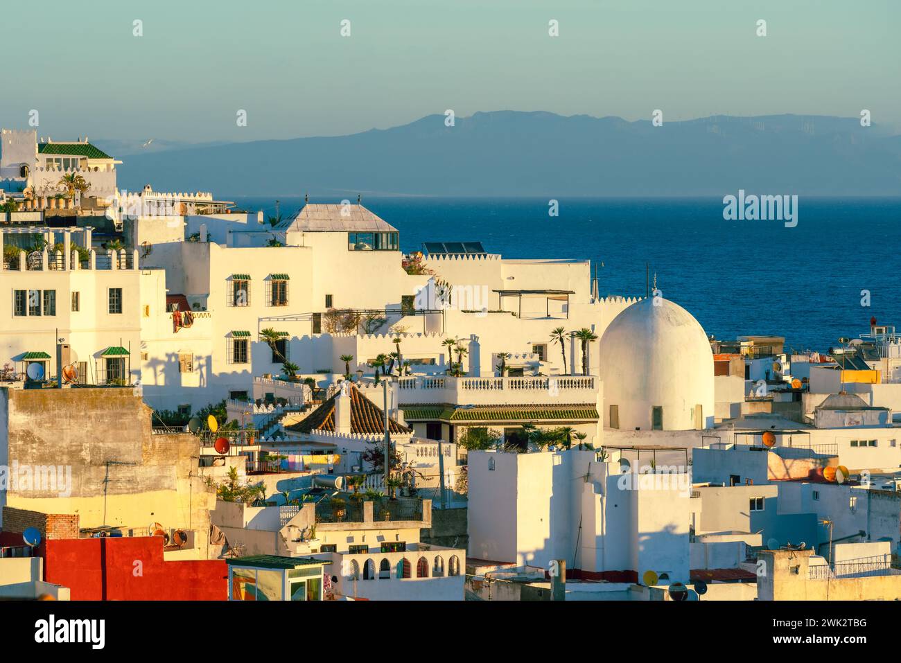 View of the Medina of Tangier featuring the Strait of Gibraltar in the ...