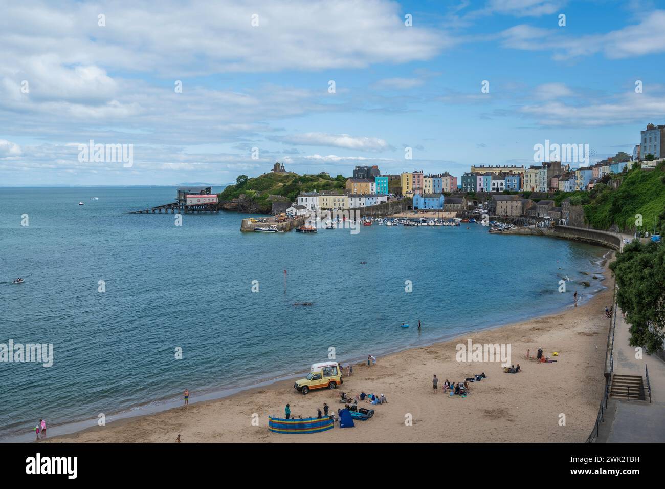 View of Tenby's north beach, on a summers day. Tenby is located on the ...