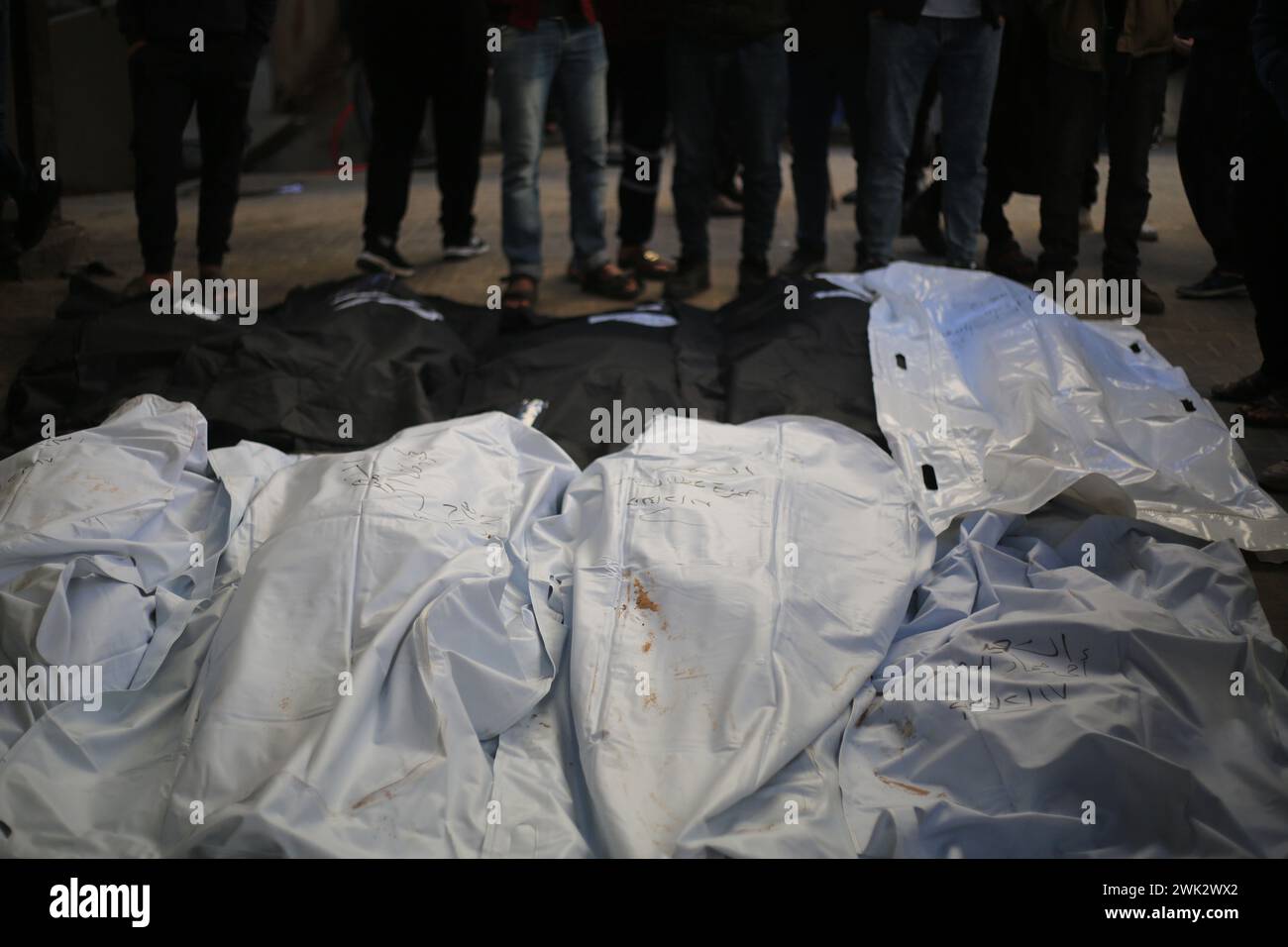 Rafah, Palestinian Territories. 18th Feb, 2024. The dead bodies of ...