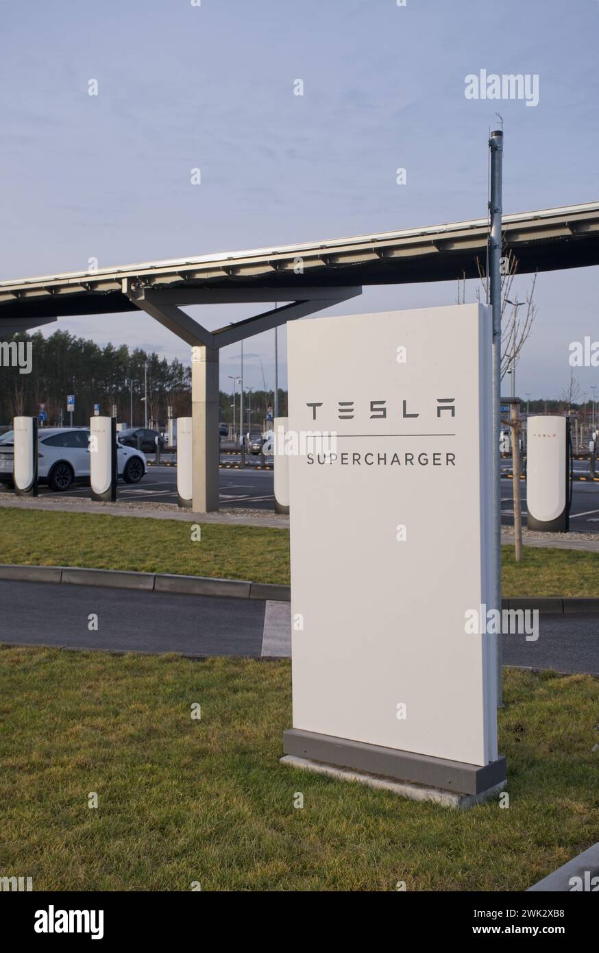 Berlin, Germany - Feb 4, 2024: A static shot of Tesla Model 3 and Y ...