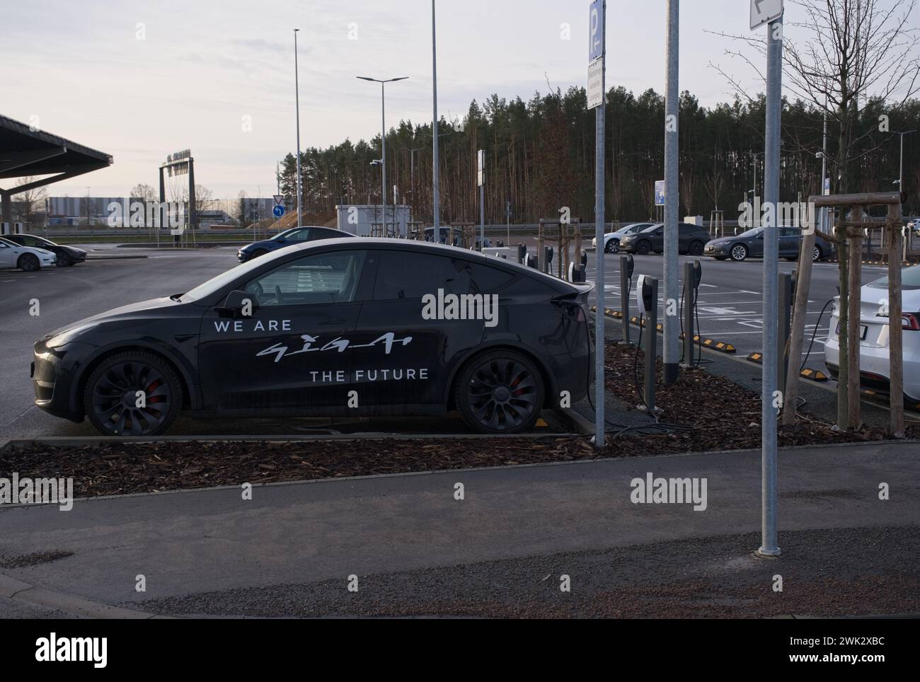 Berlin, Germany - Feb 4, 2024: A static shot of Tesla Model 3 and Y ...