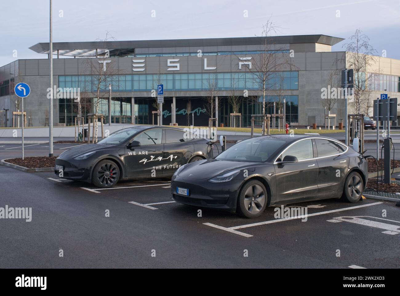 Berlin, Germany - Feb 4, 2024: A static shot of Tesla Model 3 and Y ...