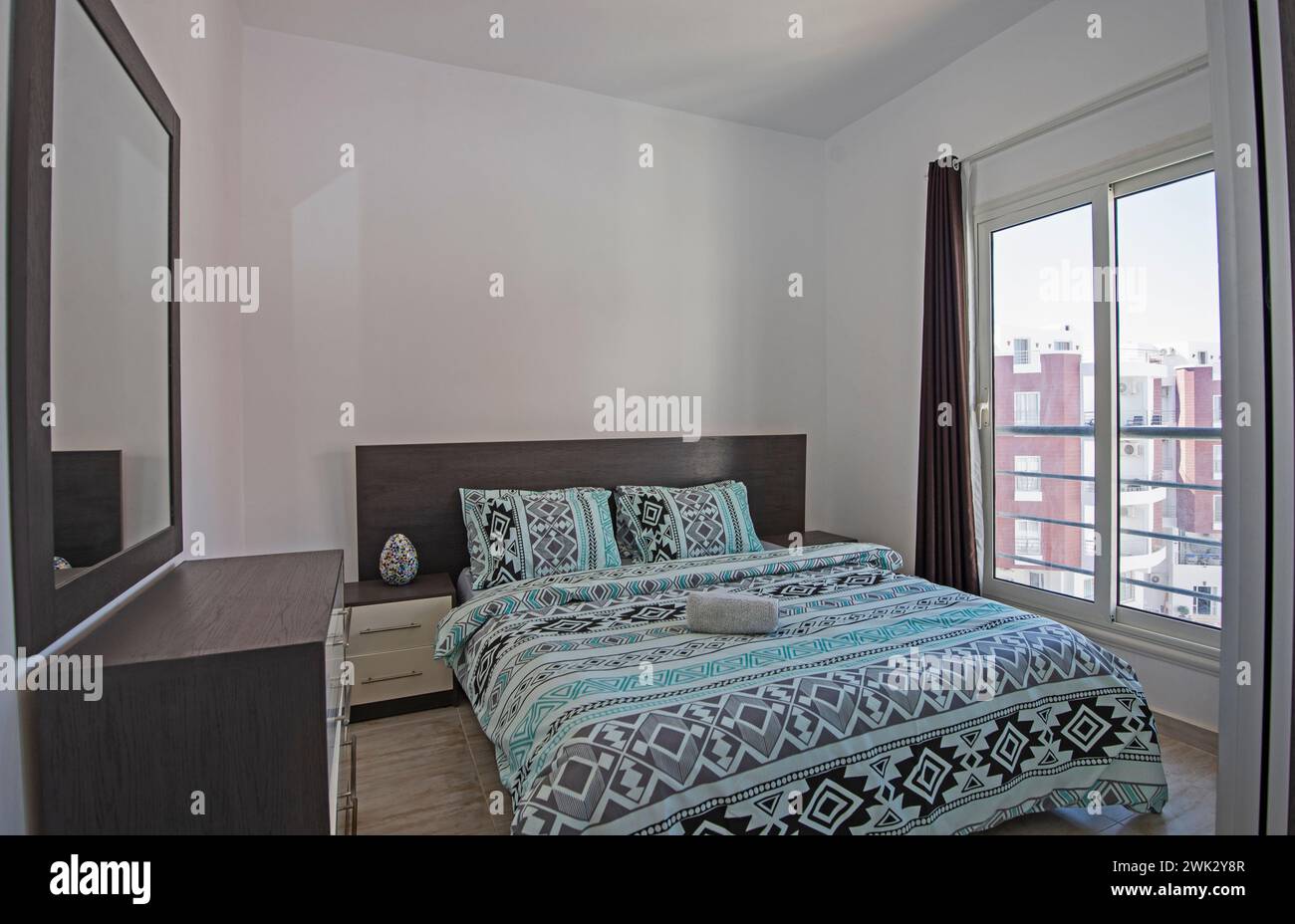 Interior design decor furnishing of luxury show home bedroom showing ...