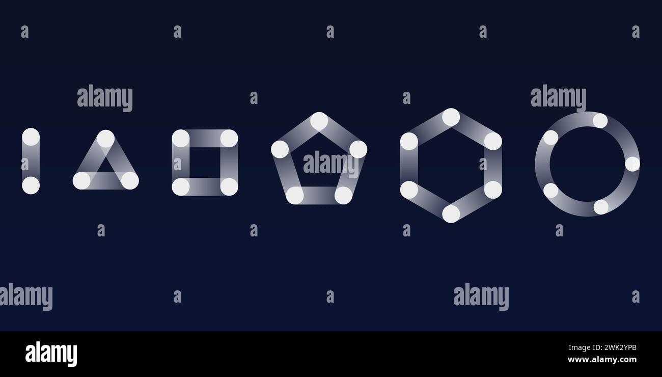 Dot to dot shapes logo design. Line, Triangle, Square, Pentagon ...