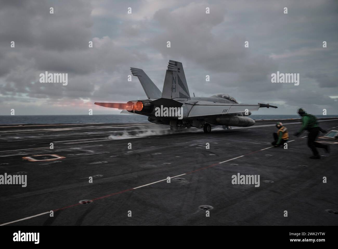 Evening flight operations aboard flight deck USS Theodore Roosevelt ...