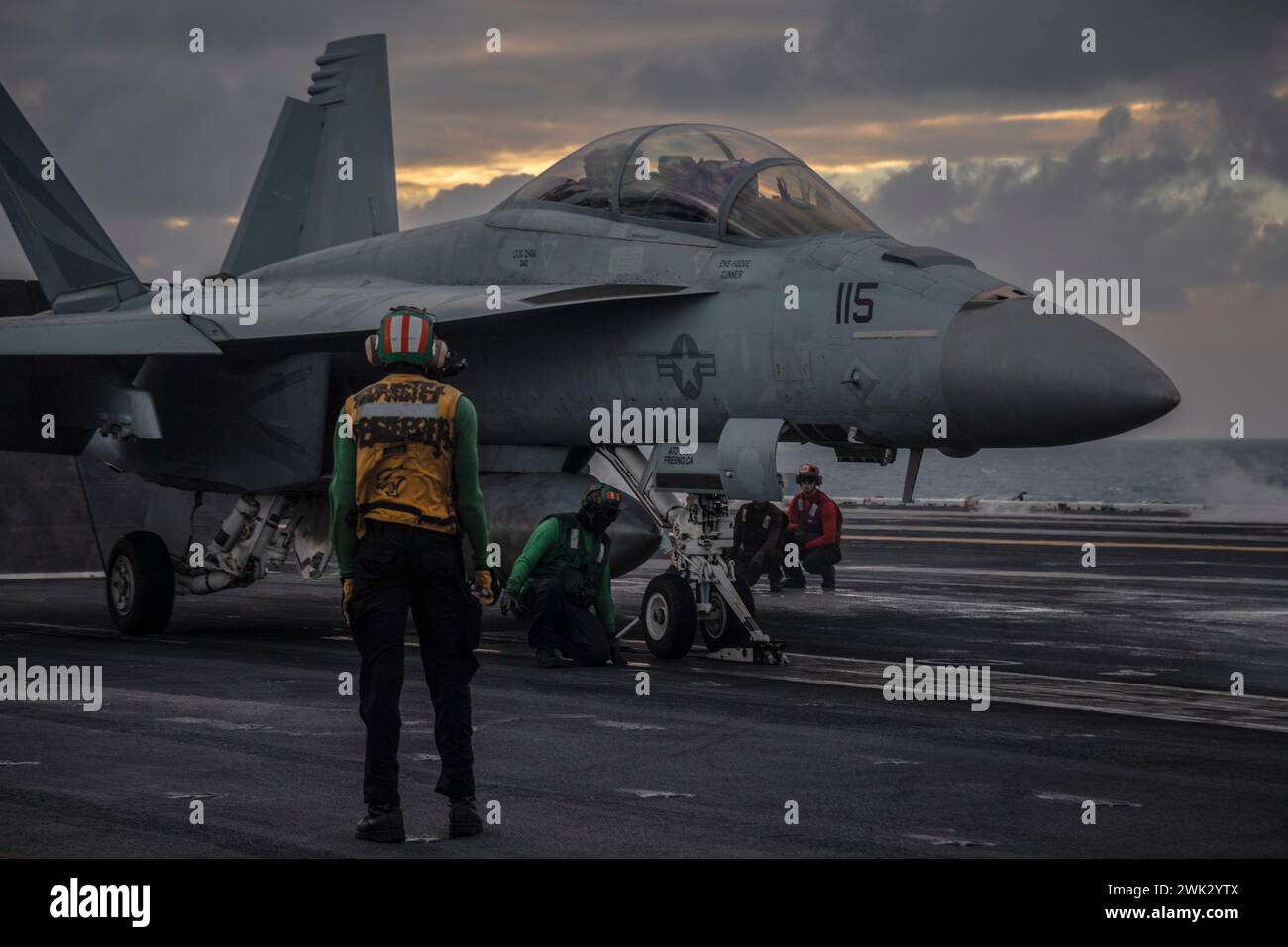 Evening flight operations aboard flight deck USS Theodore Roosevelt ...