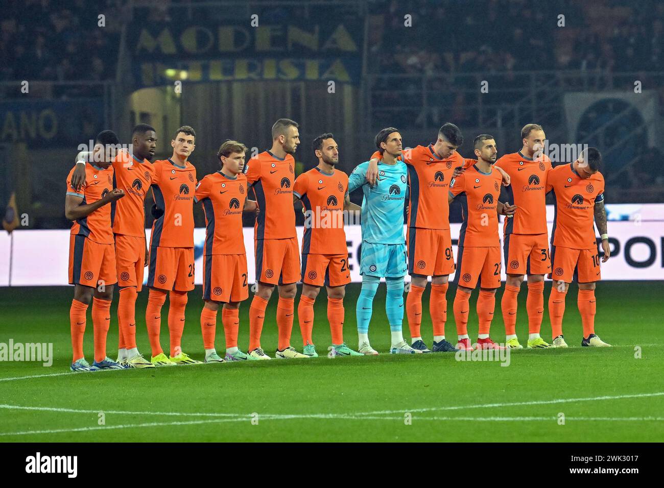 Milano, Italy. 16th, February 2024. The players of Inter line up for ...
