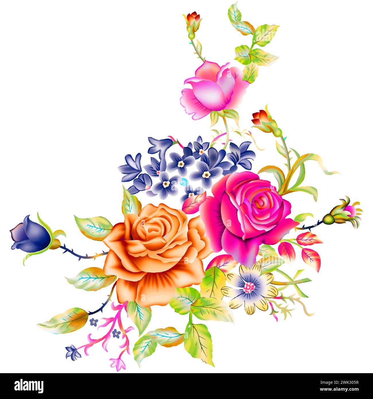 flower and leaves design in textile digital beautiful flower in ...