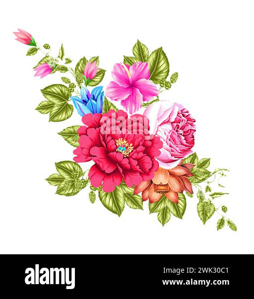flower and leaves design in textile digital beautiful flower in ...